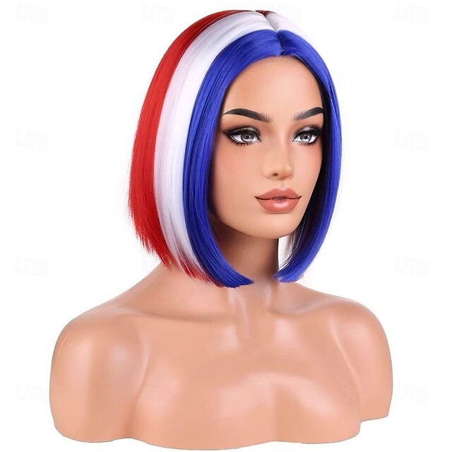American 250 Red Blue White Wigs for Women Girls 4th of July Wig Short ...