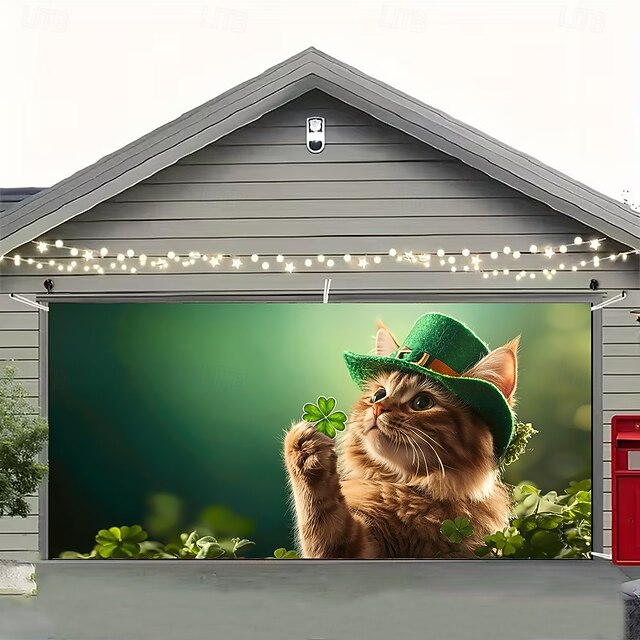 St. Patrick's Day Tapestry Garage Door Cover Large Hanging Backdrop Cat ...