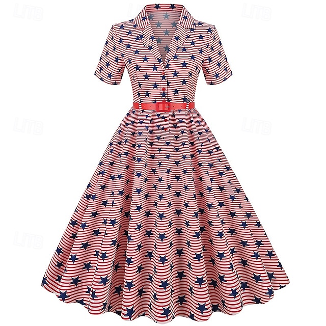 1950s American 250 Retro Vintage Midi Dress Swing Dress Flare Dress ...