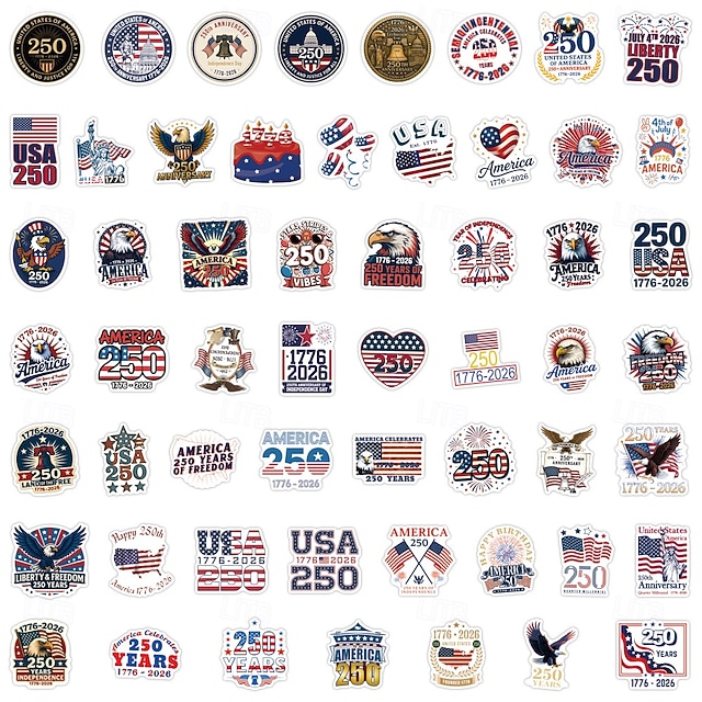 55Pcs Patriotic Stickers 250th Anniversary Celebration Vinyl Waterproof ...