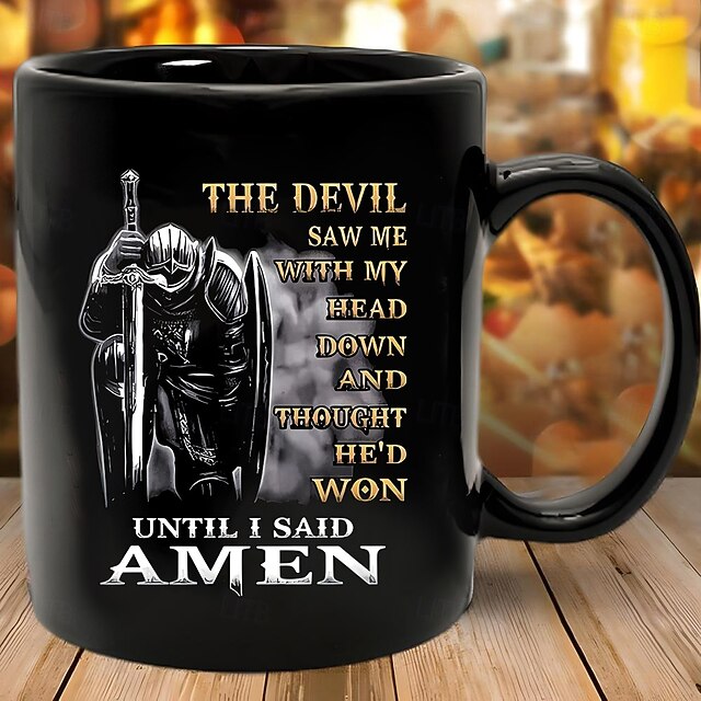 Inspirational Knight Quote Mug – 'The Devil Saw Me with My Head Down ...