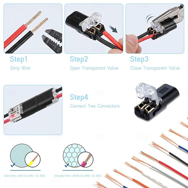 100Pcs Double-Wire Plug-in Connector Led Light Strip Connectors 2 Pin ...