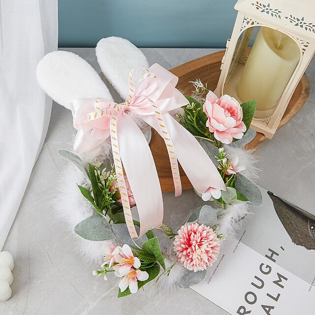 3 Pack Easter Fluffy Bunny Ear Round Flower Arrangement Green Plant ...