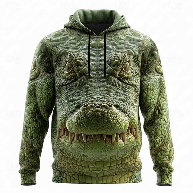 Mens Pullover Hoodie 3D Crocodile Graphic Print Realistic Alligator ...