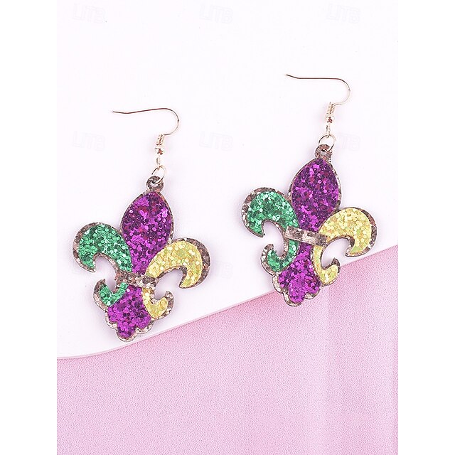 Women's Faux Leather Three-Color Fleur-de-lis Earrings for Mardi Gras ...