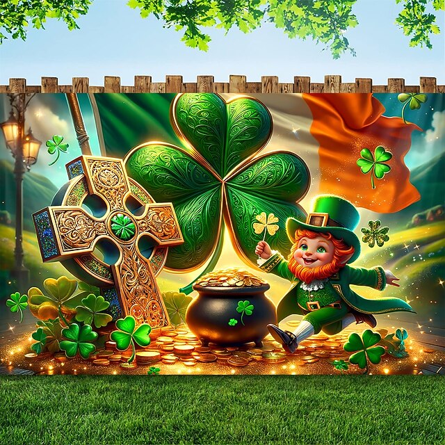 St. Patrick's Day Tapestry Banners Blanket Elf Shamrock Cute Romantic ...