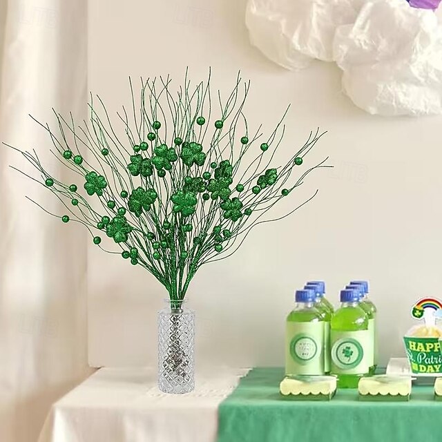 6PCS St. Patrick’s Day Artificial Shamrock Stems, 18-Inch Plastic ...