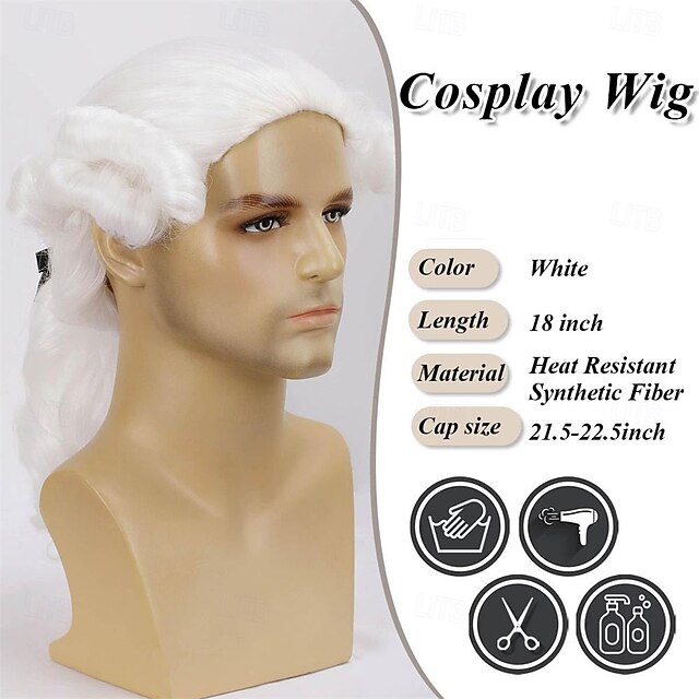 Judge Colonial Wig for Men and Women, Culry Wavy Heat Resistant Fiber ...