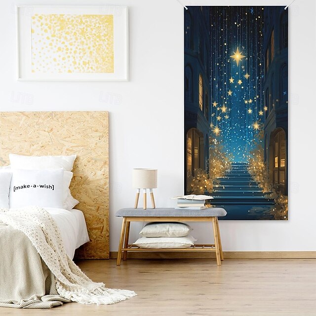 Starry Night Door Cover Tapestry Magical Glowing Stairs Wall Hanging ...