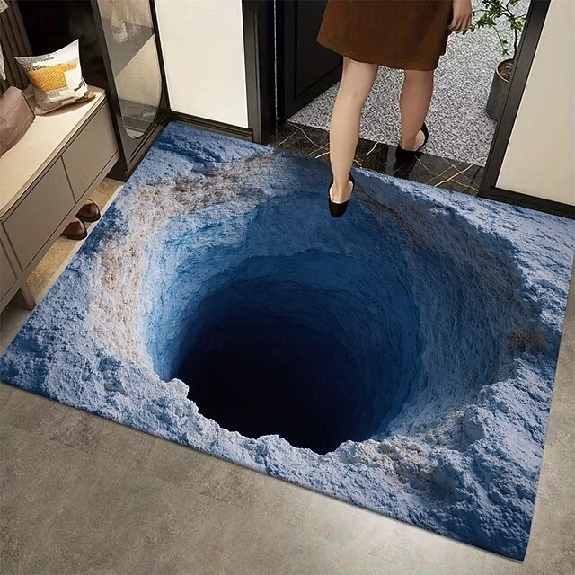 3D Optical Illusion Doormat Deep Blue Hole in Ice Effect 2D Flat Print ...