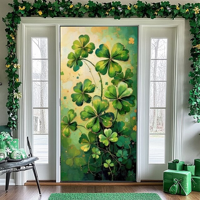 St. Patrick's Day Posters Door Cover Outdoor Banners Shamrock Cute 3D ...