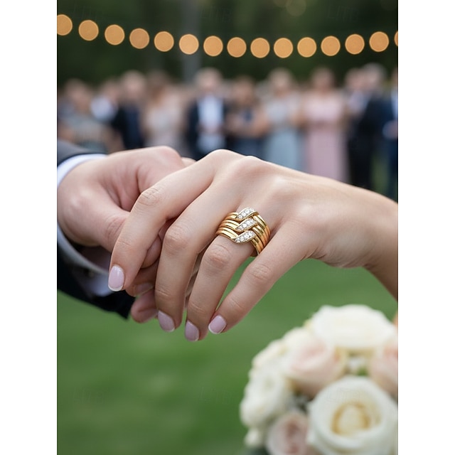 Women's Gold & Silver Plated Copper Stacking Ring, Elegant Rhinestone ...