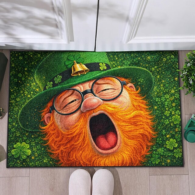 St Patrick's Day Doormat Featuring Funny Yawning Leprechaun with Green ...