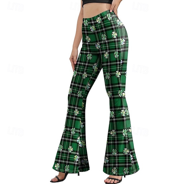 St. Patrick 2026 Shamrock Lucky Irish Carnival Bell Bottom Pants Flared ...