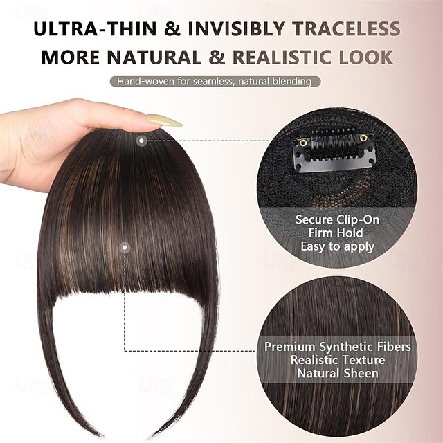 Clip on Bangs for Women - Synthetic Fake Bangs Hairpiece with Clips ...