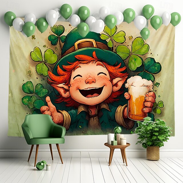 St. Patrick's Day Tapestry Banners Blanket Green Hat Shamrock Cute ...