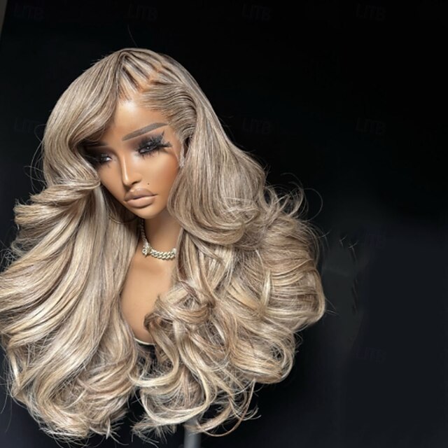 Brazilian Hair Ash Blonde Highlighted Human Hair 5x5 Lace Closure Wigs ...