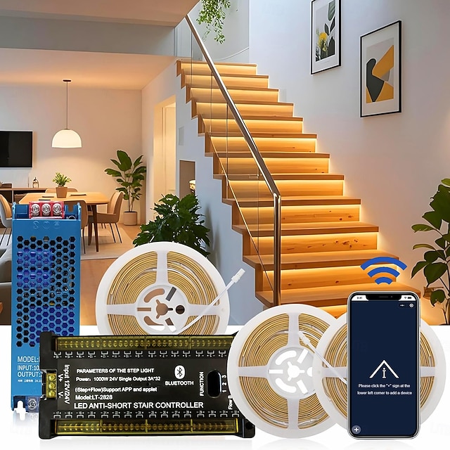 Bluetooth APP Intelligent Motion Triggered LED Stair Lighting Kit 12 ...