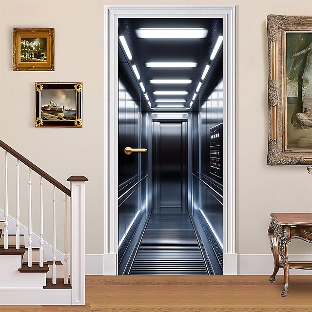 3D Elevator Door Mural Sticker Realistic Lift Interior Optical Illusion ...