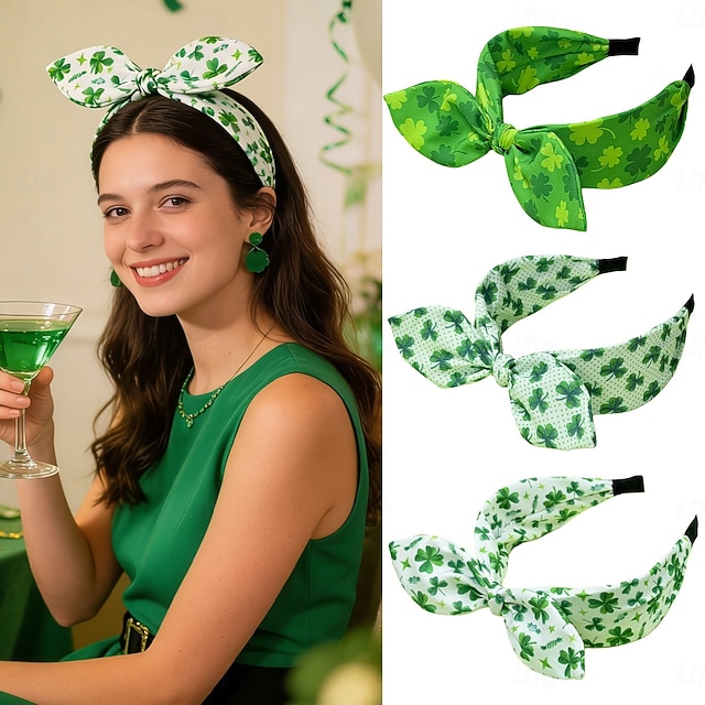 St. Patrick's Day Headbands for Women Girls, Green Shamrock Clover Bow ...