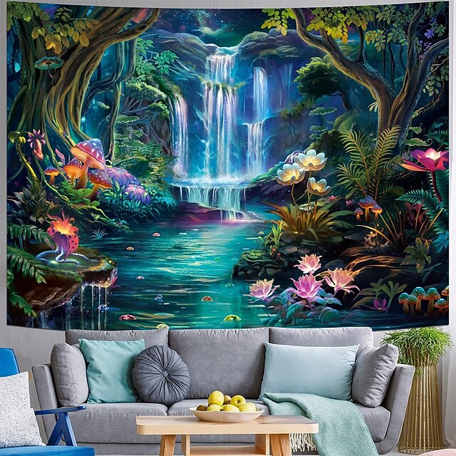 Nature Mountain River Landscape Tapestry Wall Hanging Pine Trees Autumn ...