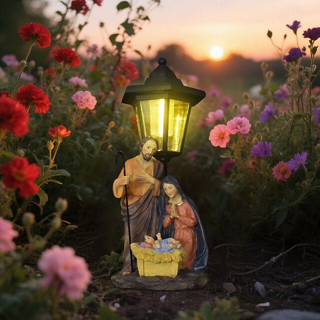 1 Pc Outdoor Solar Waterproof Nativity Resin Figurine Light, Jesus ...
