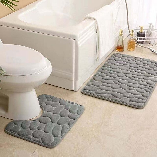 Pebble Stone Shape Non-Slip Coral Fleece Bath Mat Easy to Clean ...