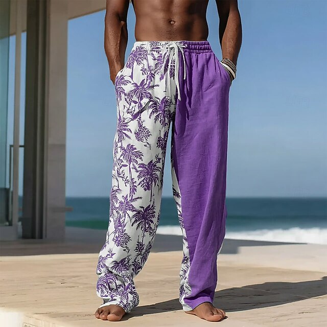 Men's Coconut Tree Tropical Plants Color-blocking Trousers Baggy Pants ...