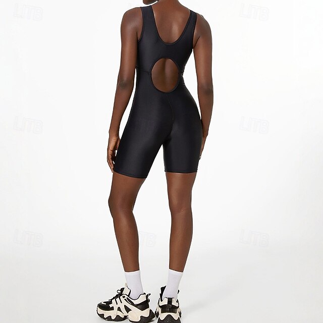 Women's Rash Guard One Pieces Patchwork Zip Up Boyleg Mid-Thigh Leg UV ...