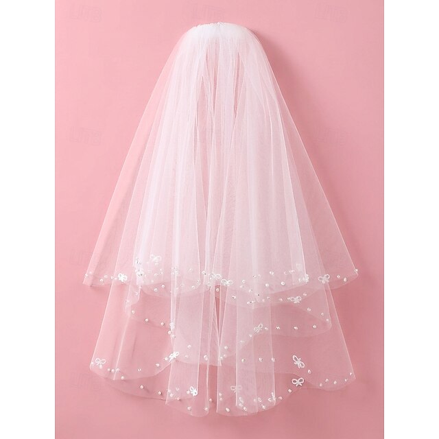 Women's Polyester Tulle Wedding Veil with Butterfly & Pearl Accents ...