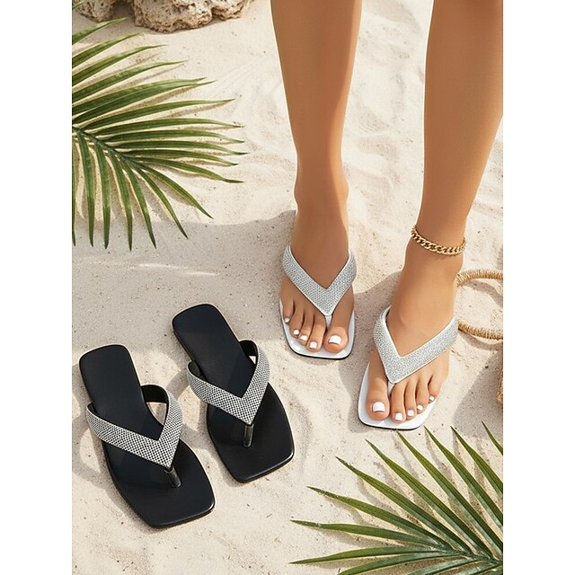 Women's Chic Rhinestone Summer Flip-Flops - Versatile Lightweight ...