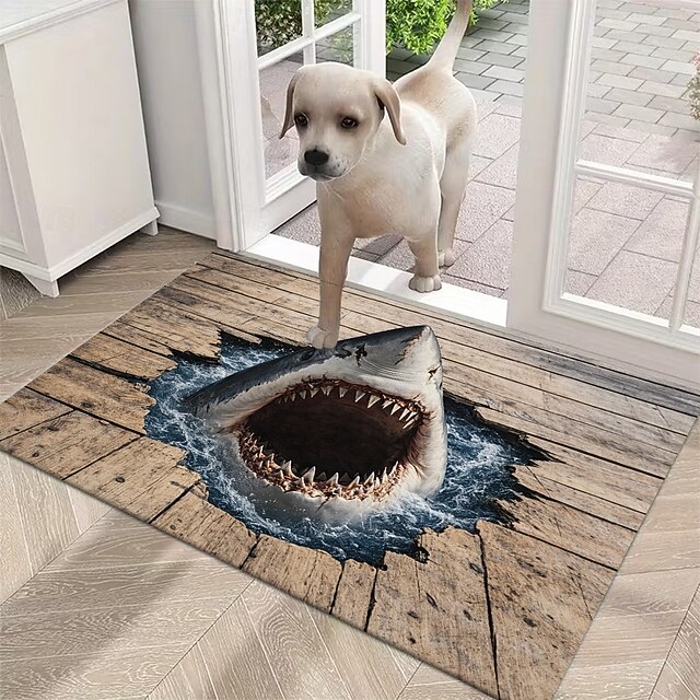 Doormat 3D Optical Illusion 2D Flat Print Fierce Shark Breaking Through ...