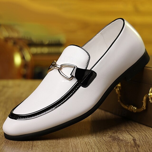 Men's Business PU Leather Comfortable Slip Resistant Loafer White ...