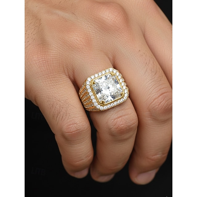 Men's Gold/Silver Plated Alloy Ring with Large Square Cubic Zirconia ...