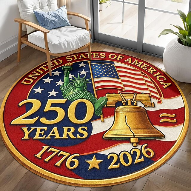 USA 250th Anniversary Round Area Rug Commemorative 250 Years 1776-2026 ...