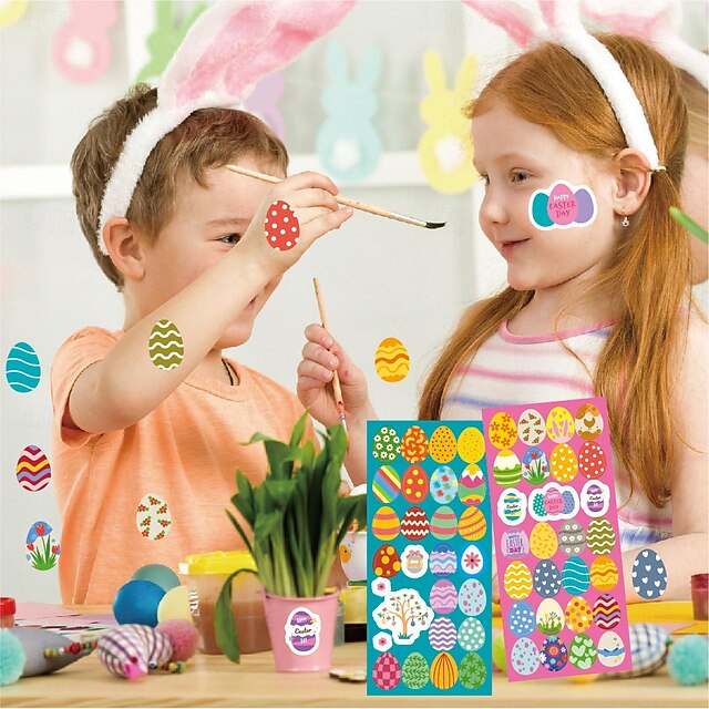 Easter Egg Stickers for Kids, 12 Sheets Total (2 Packs of 6), Colorful ...