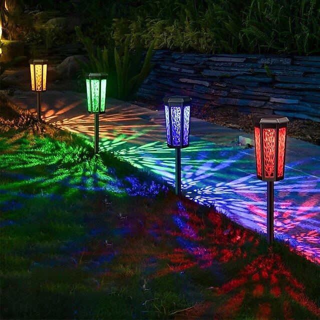 Solar Powered Pathway Landscape Lights Outdoor Cool White & RGB Dusk to ...