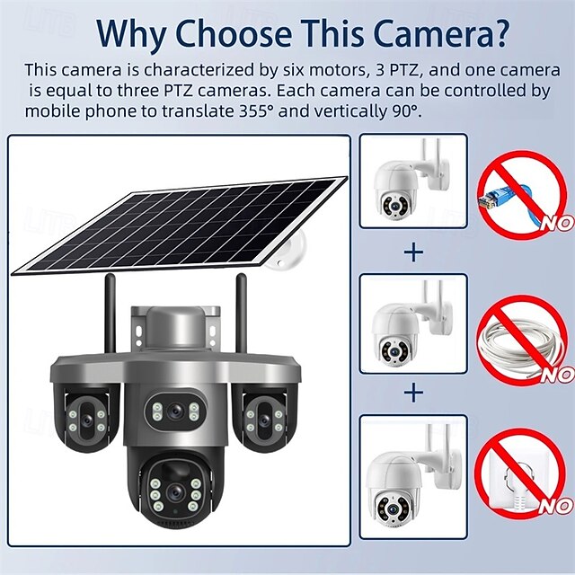 8K Solar-Powered Surveillance Camera Full HD Triple Lens Color Night ...