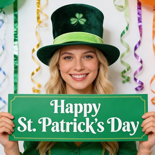 St. Patrick 2026 Irish Shamrock Top Hat - Exclusive Green Embroidery ...