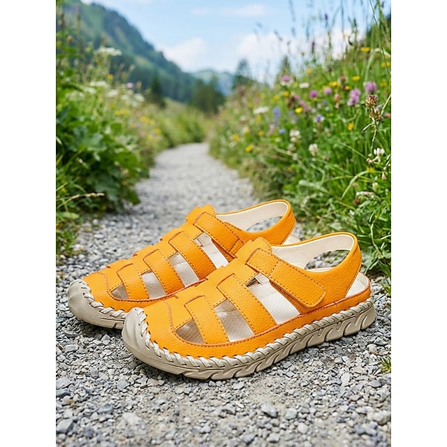 Women's Orange Closed-Toe Fisherman Sandals - Hand-Stitched Comfort ...