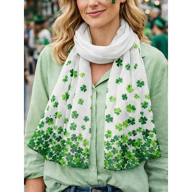 Women's Polyester Shamrock Scarf, Breathable Chiffon Material, Green ...