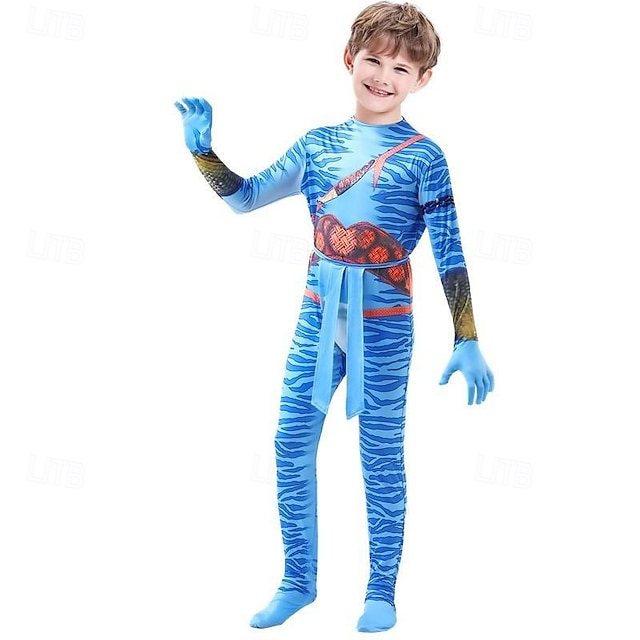 Kids Neytiri Jake Zentai Suits Blue Bodysuits Onesie Cosplay Costume ...