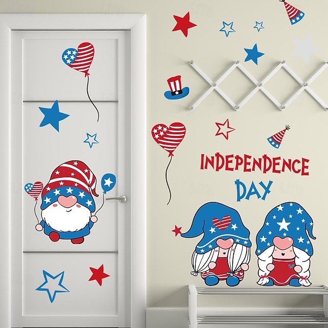 July 4th Independence Day Wall Decals, Patriotic Gnomes Wall Stickers ...