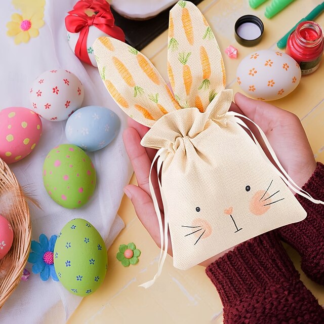 6pcs Bunny Drawstring Bags, 5.91x7.09inch, Cute Carrot Rabbit Easter ...