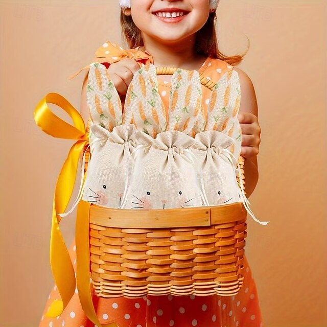 6pcs Bunny Drawstring Bags, 5.91x7.09inch, Cute Carrot Rabbit Easter ...
