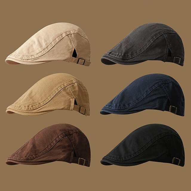 Men's Beret Hat Black Grey Black Polyester / Cotton Blend Classic ...