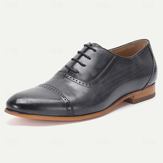 Men's Genuine Leather Black Dress Shoes, Classic Wedding Shoes for ...