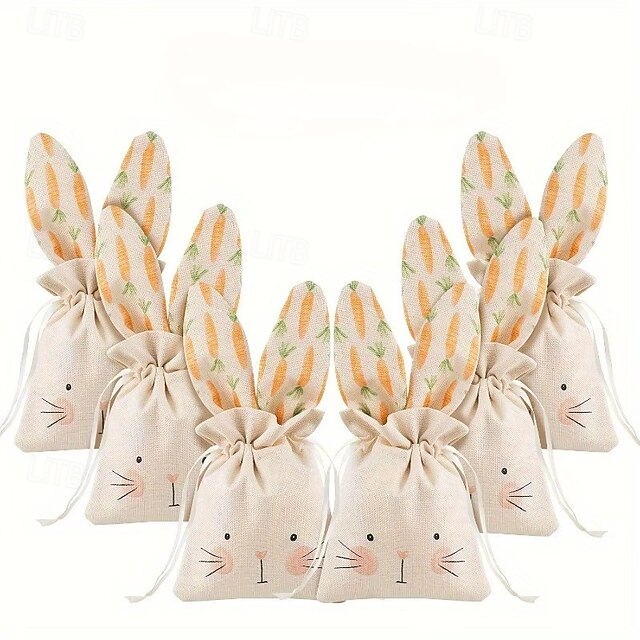6pcs Bunny Drawstring Bags, 5.91x7.09inch, Cute Carrot Rabbit Easter ...