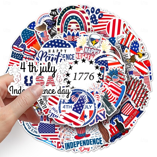 200 Pcs 4th of July Stickers, 4 Packs of 50 Patriotic Vinyl Waterproof ...