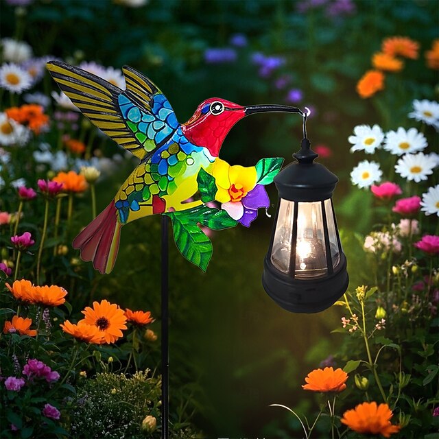 Outdoor Solar Hummingbird Lantern Light, Waterproof Metal Stake Garden ...
